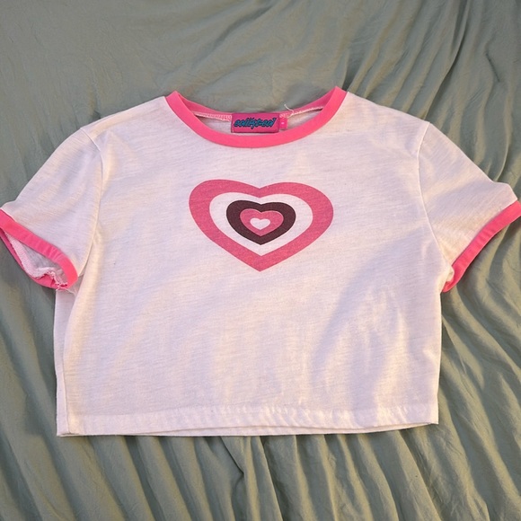 Edikted | Tops | Edikted White And Pink Heart Crop Top | Poshmark